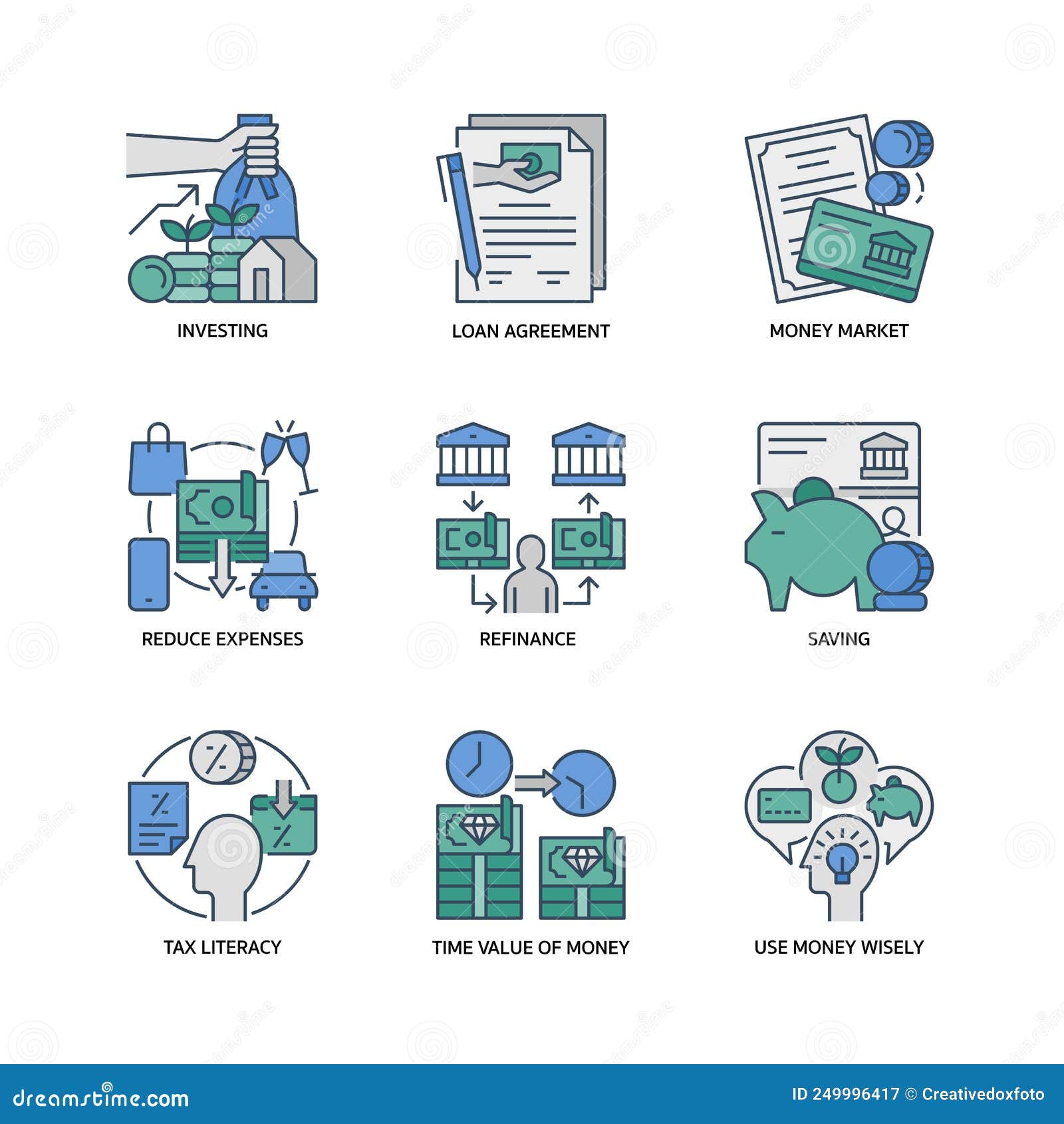 Financial Literacy Icon Set Stock Vector - Illustration of economy ...