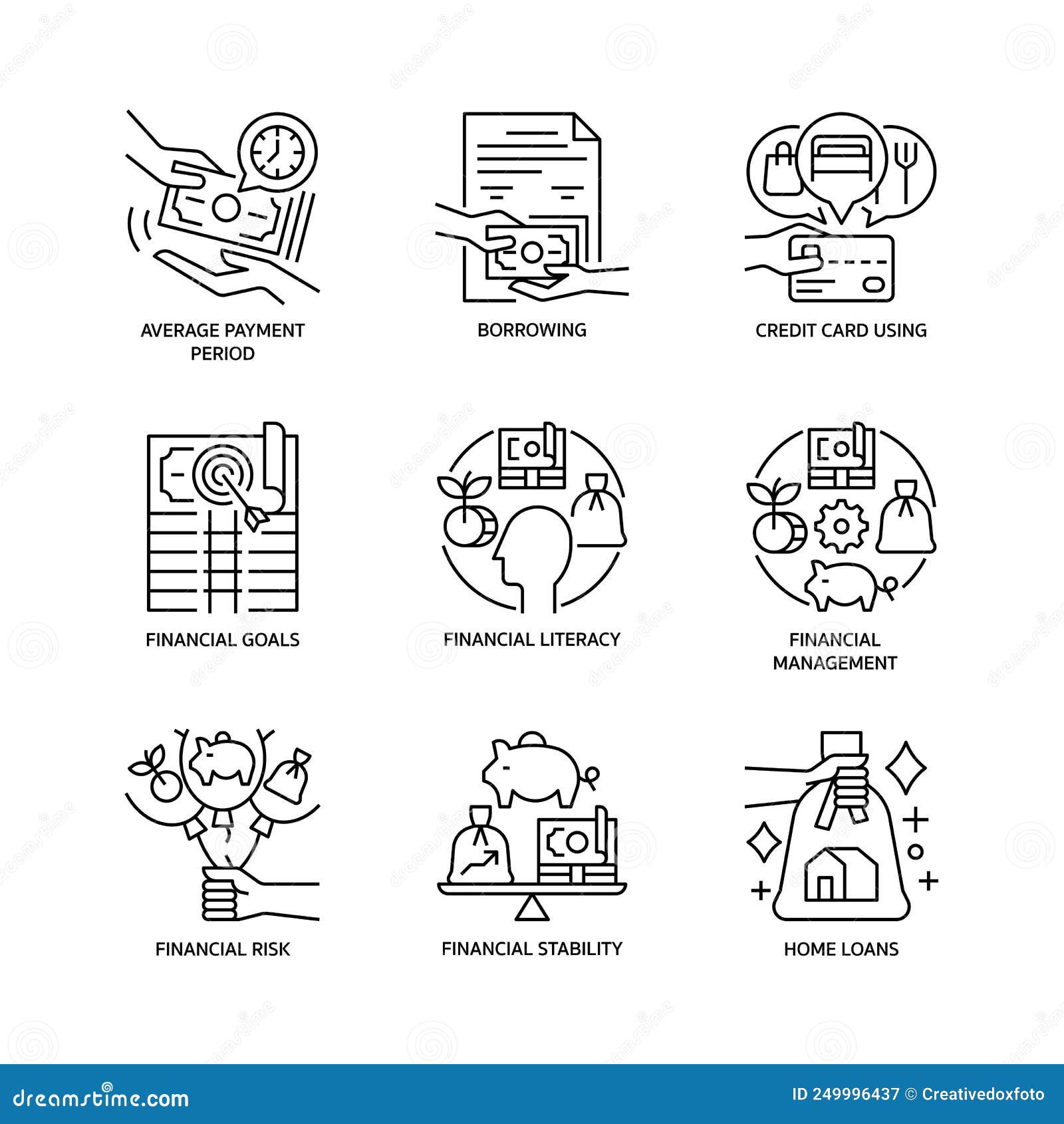 Financial Literacy Icon Set Stock Vector - Illustration of style ...