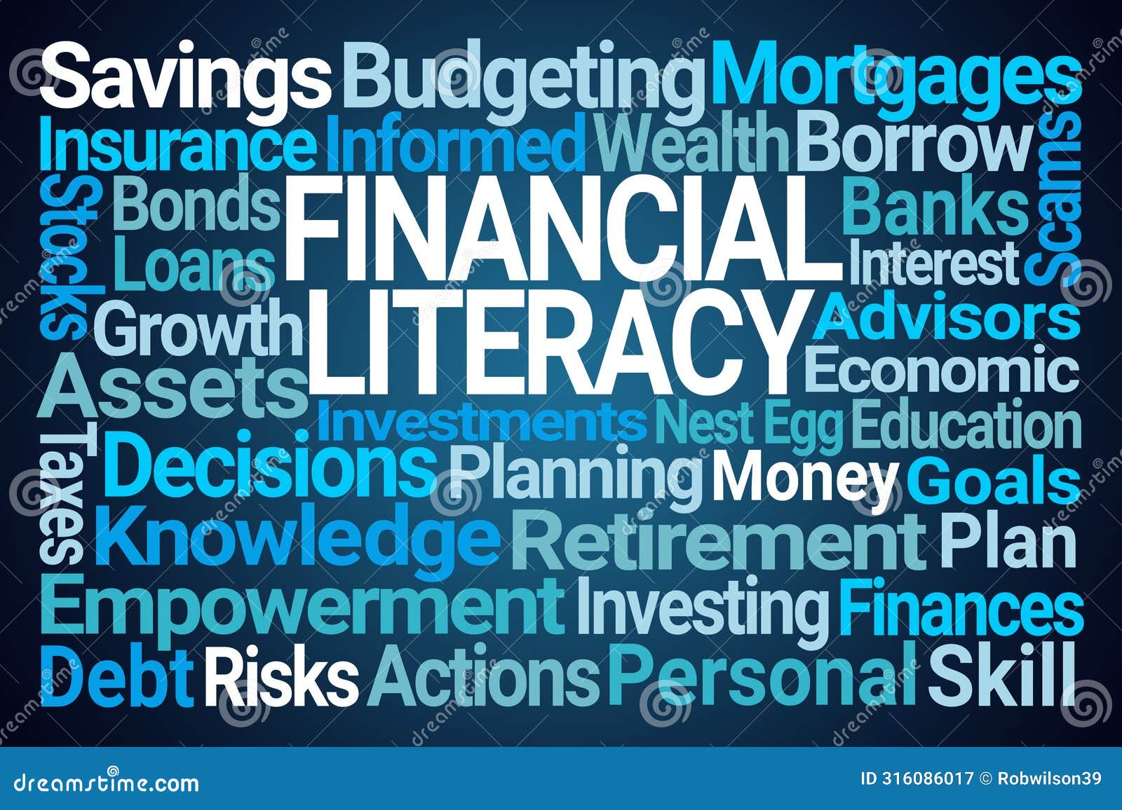 Financial Literacy Word Cloud Stock Illustration - Illustration of ...