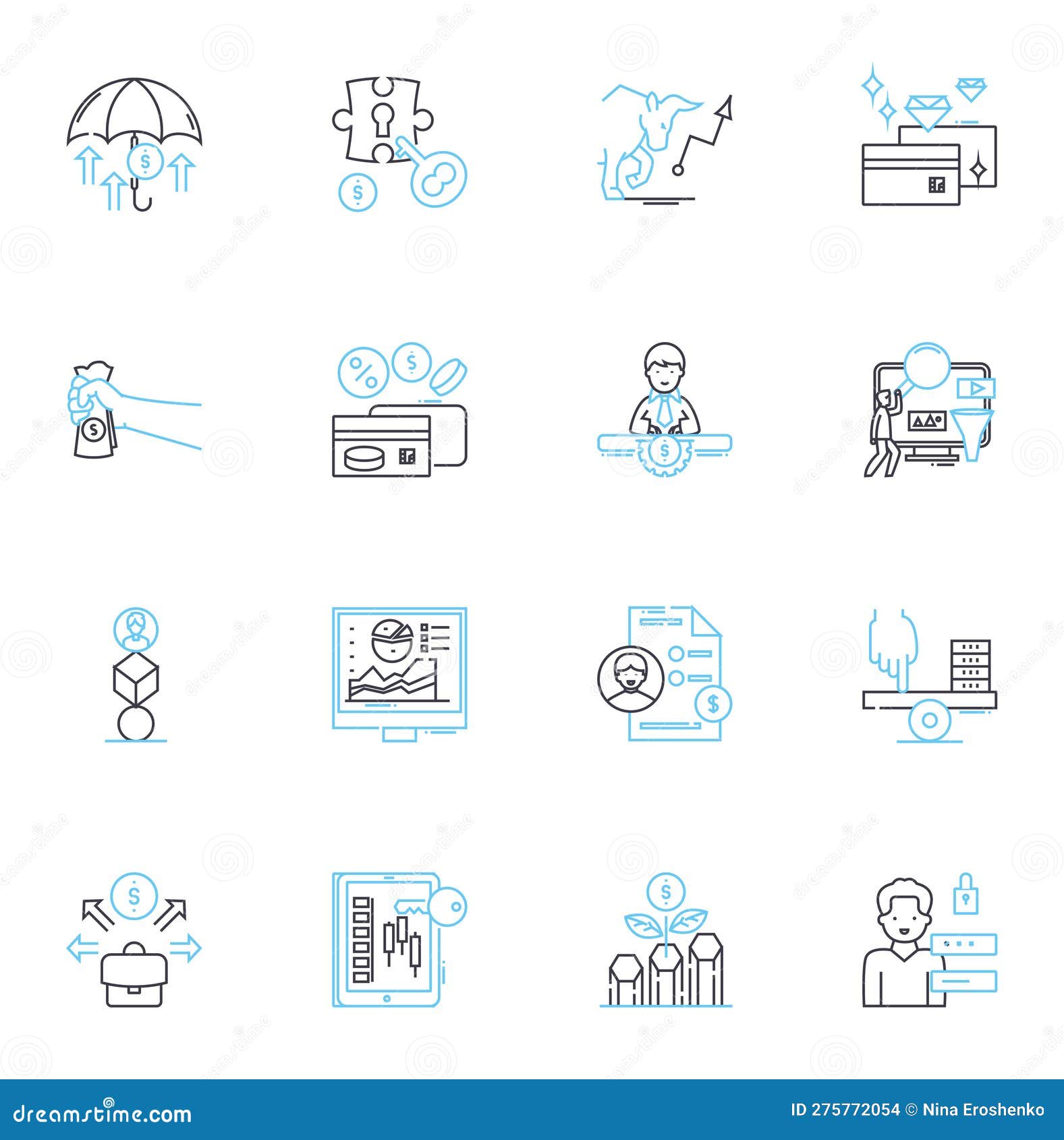 Financial Market Linear Icons Set Stocks Bonds Forex Commodities