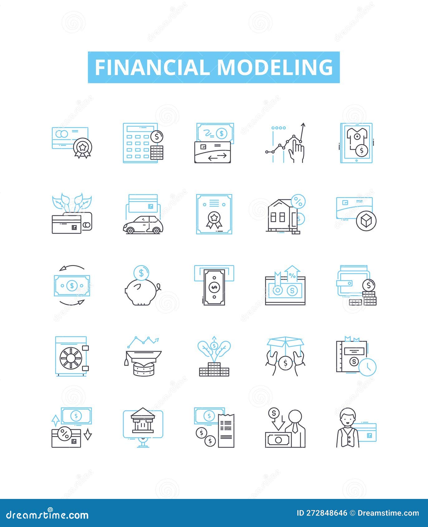Financial Modeling Vector Line Icons Set Cashflow Forecasting Securities Valuation Analysis