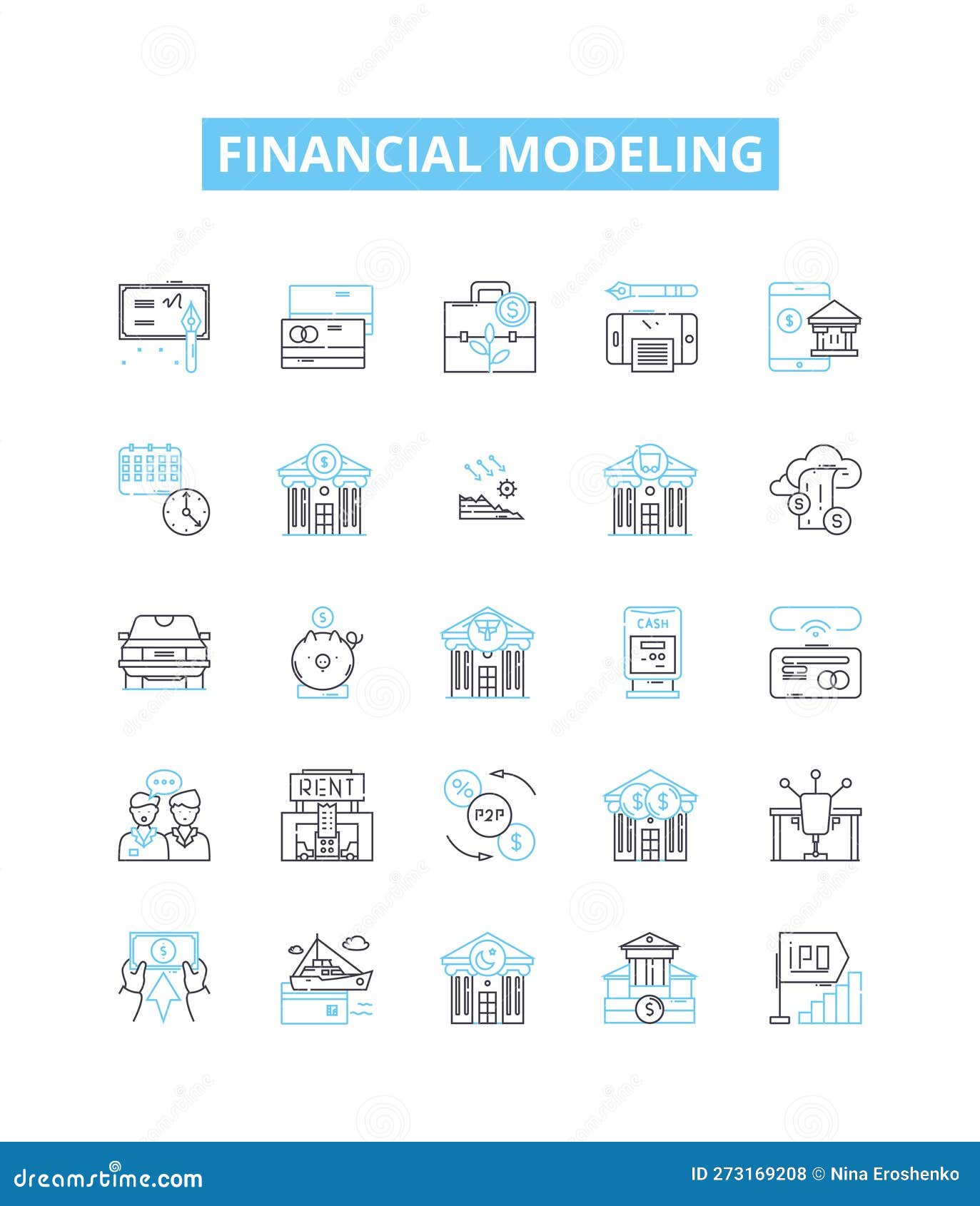 Financial Modeling Vector Line Icons Set. Cashflow, Forecasting ...
