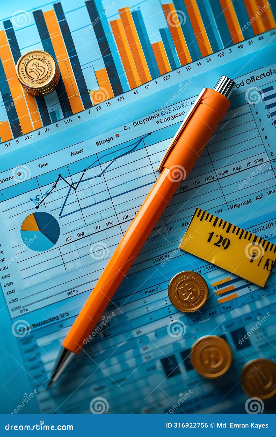 Financial Paper Charts and Graphs on the Table with a Pen and Money ...