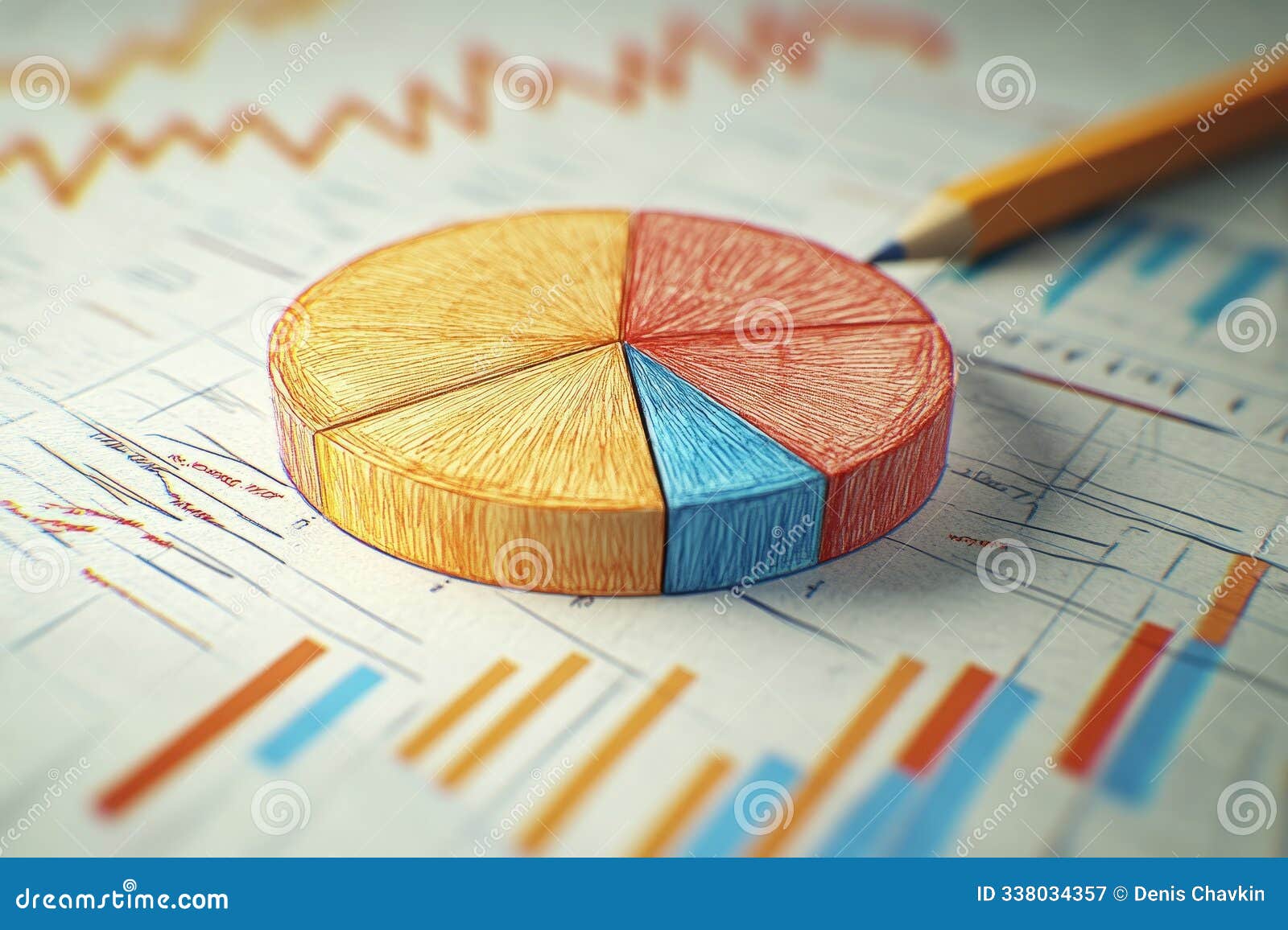 Financial Performance Pie Chart in 3D with Hand-drawn Pencil Sketch ...