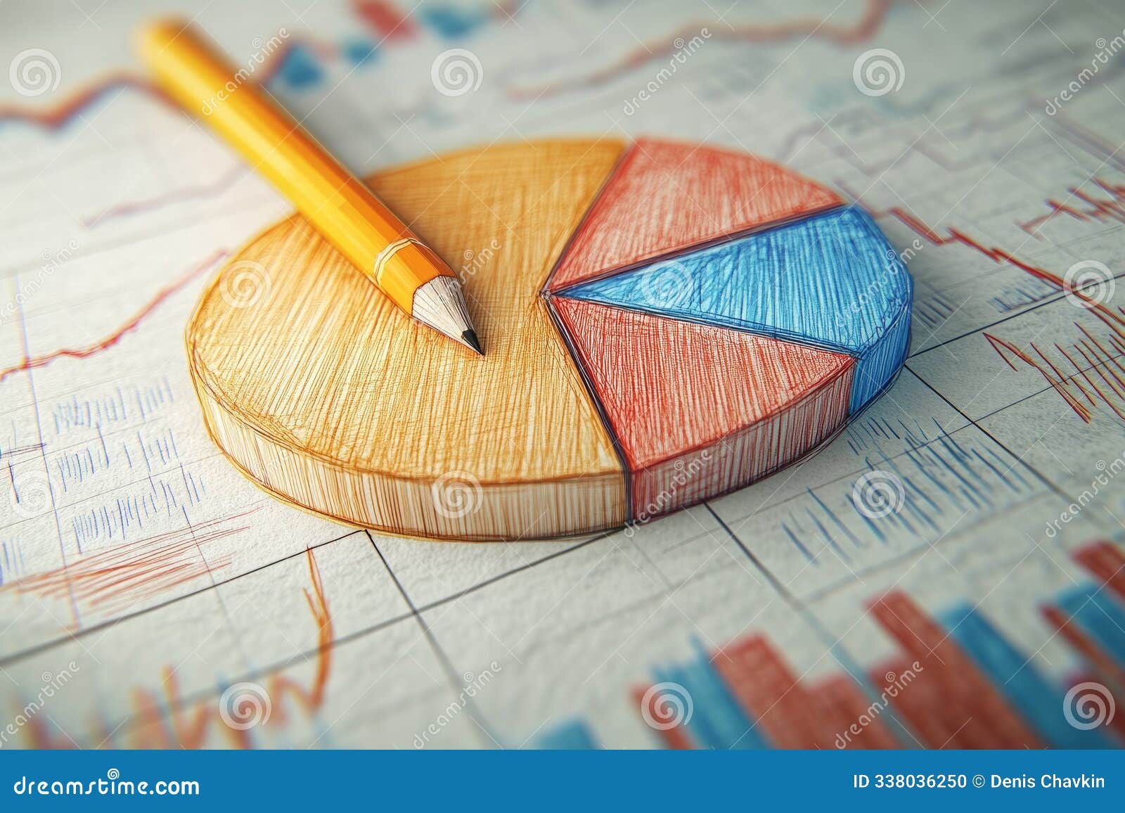 Financial Performance Pie Chart in 3D with Hand-drawn Pencil Sketch ...