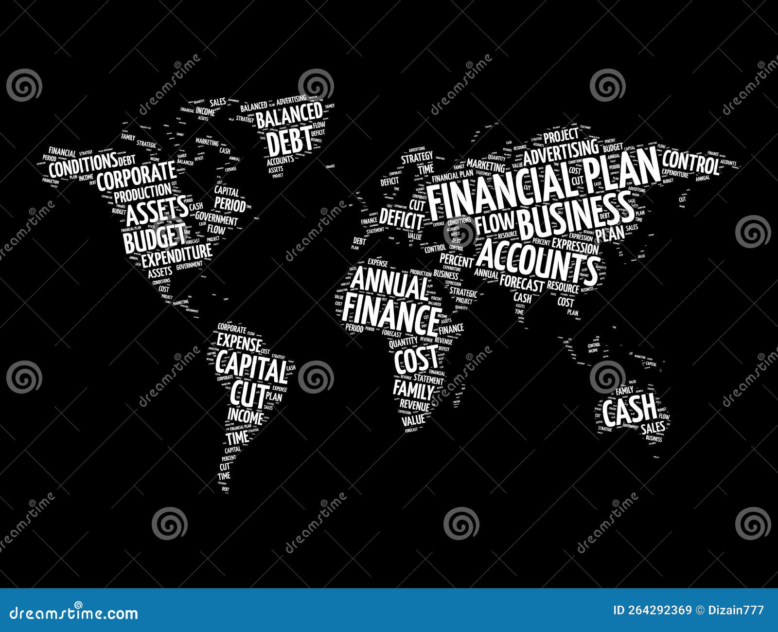 Financial Plan Word Cloud in Shape of World Map, Business Concept ...