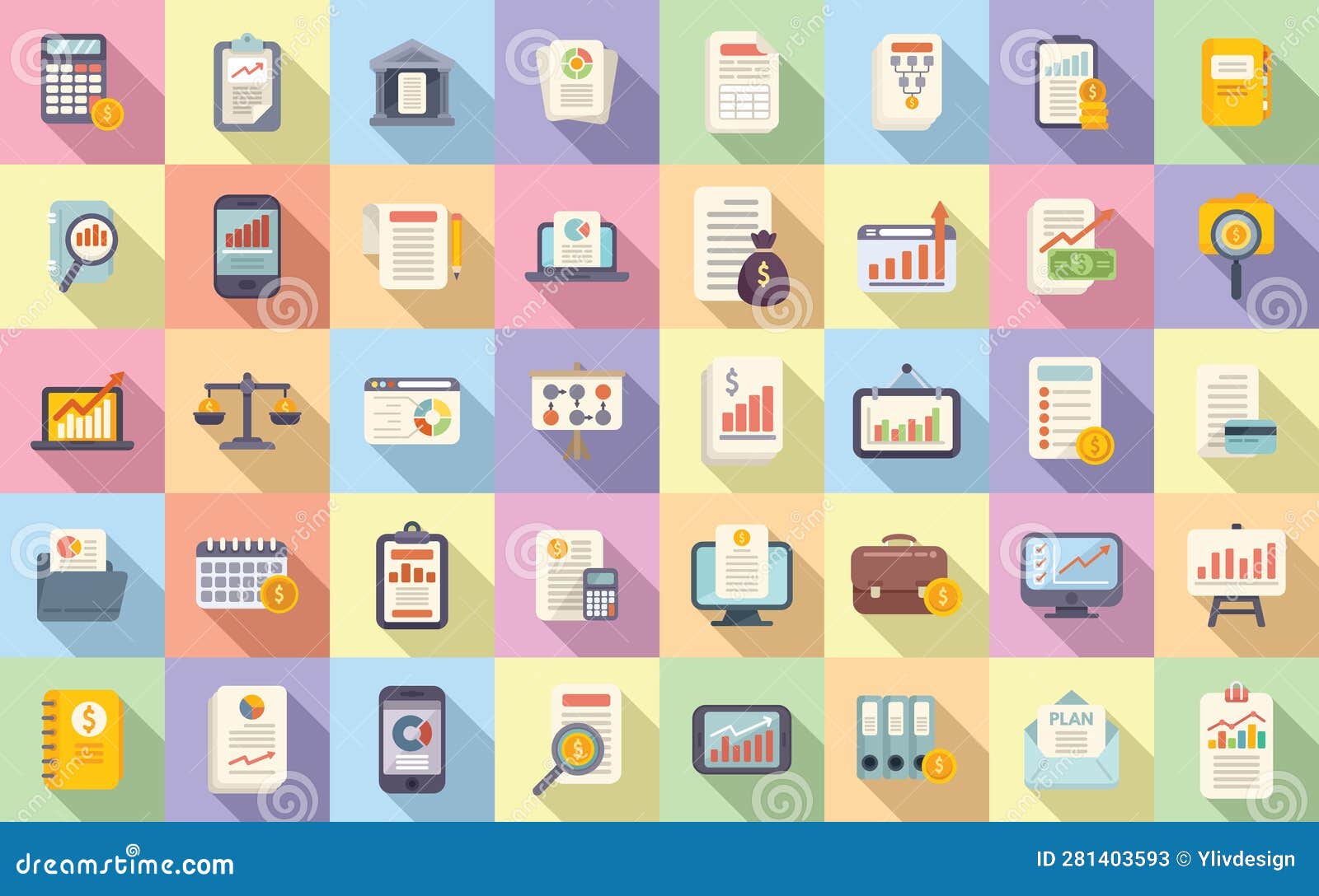 Financial Planning Icons Set Flat Vector. Manage Risk Stock Vector ...