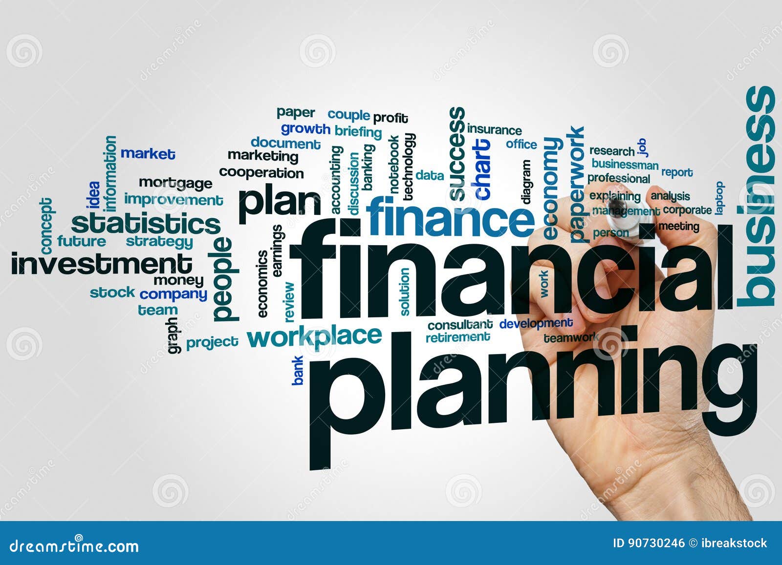 Financial Planning Word Cloud Concept on Grey Background Stock Photo ...