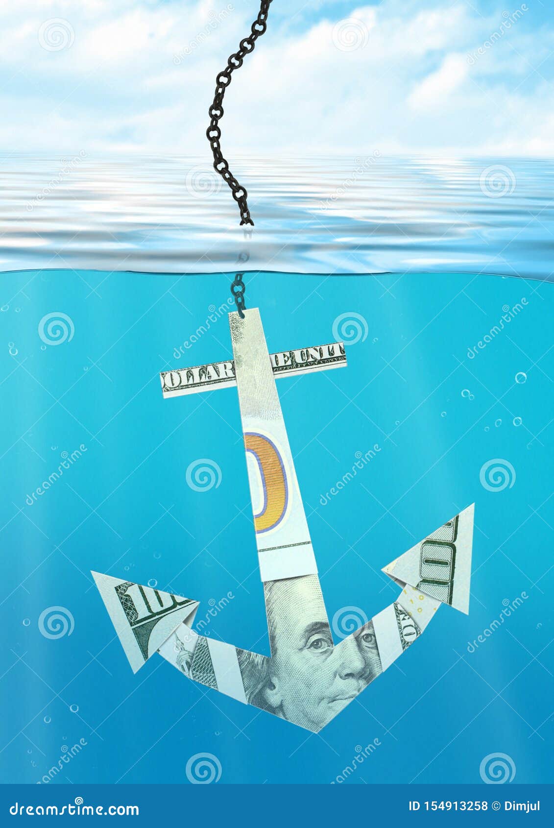 Financial Problems Concept, Sinking Anchor Made of Money Stock Photo ...