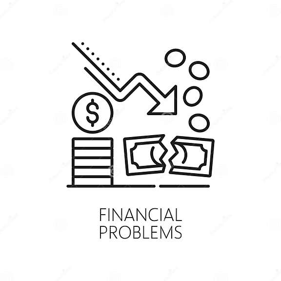 Financial Problems Line Icon of Finance Recession Stock Vector - Illustration of market, banking ...