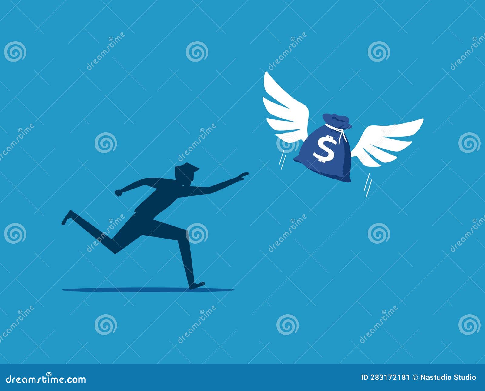 Financial Problems. Man Chasing Money Bag Stock Vector - Illustration ...