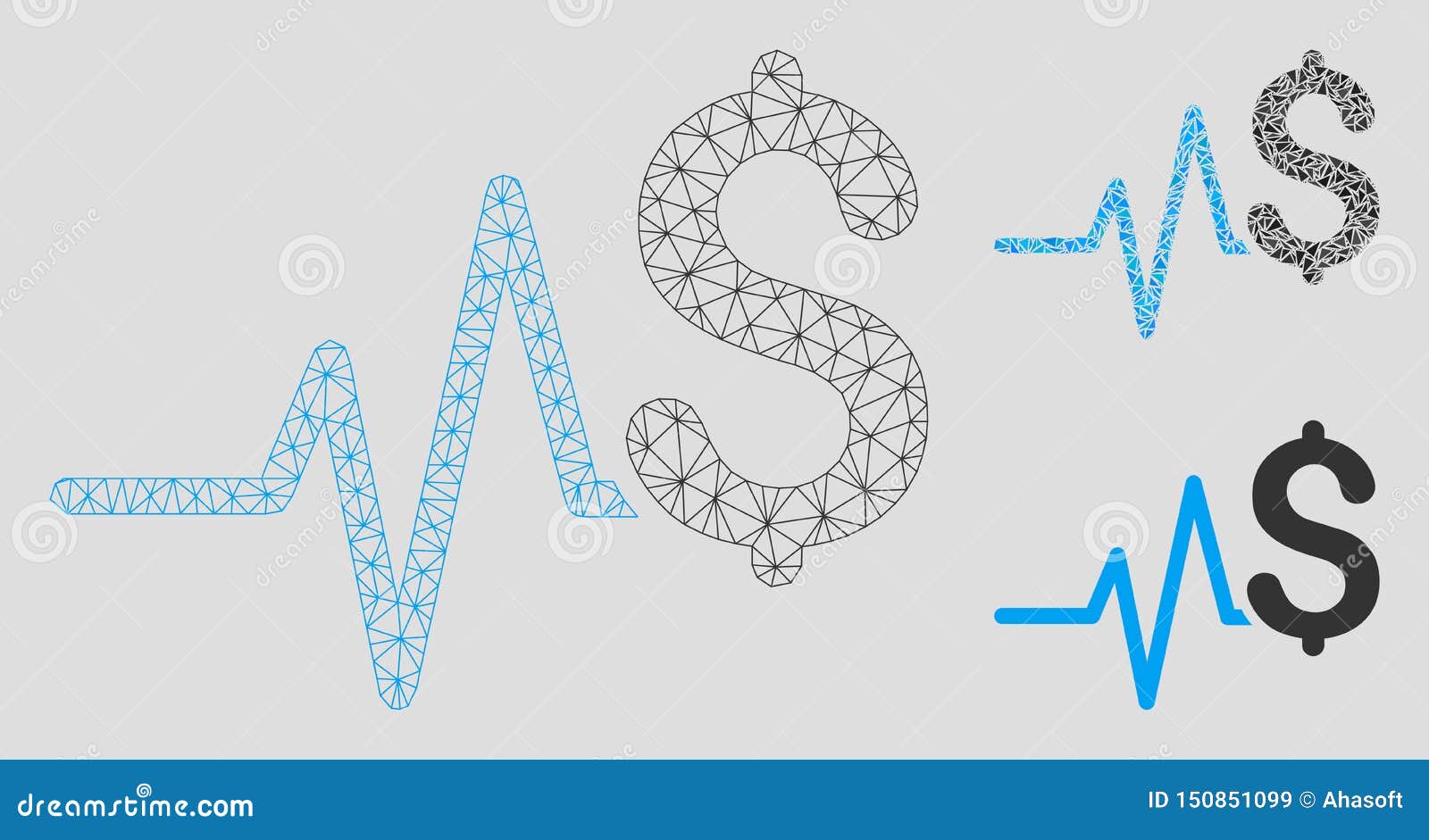 Financial Pulse Vector Mesh Wire Frame Model and Triangle Mosaic Icon ...