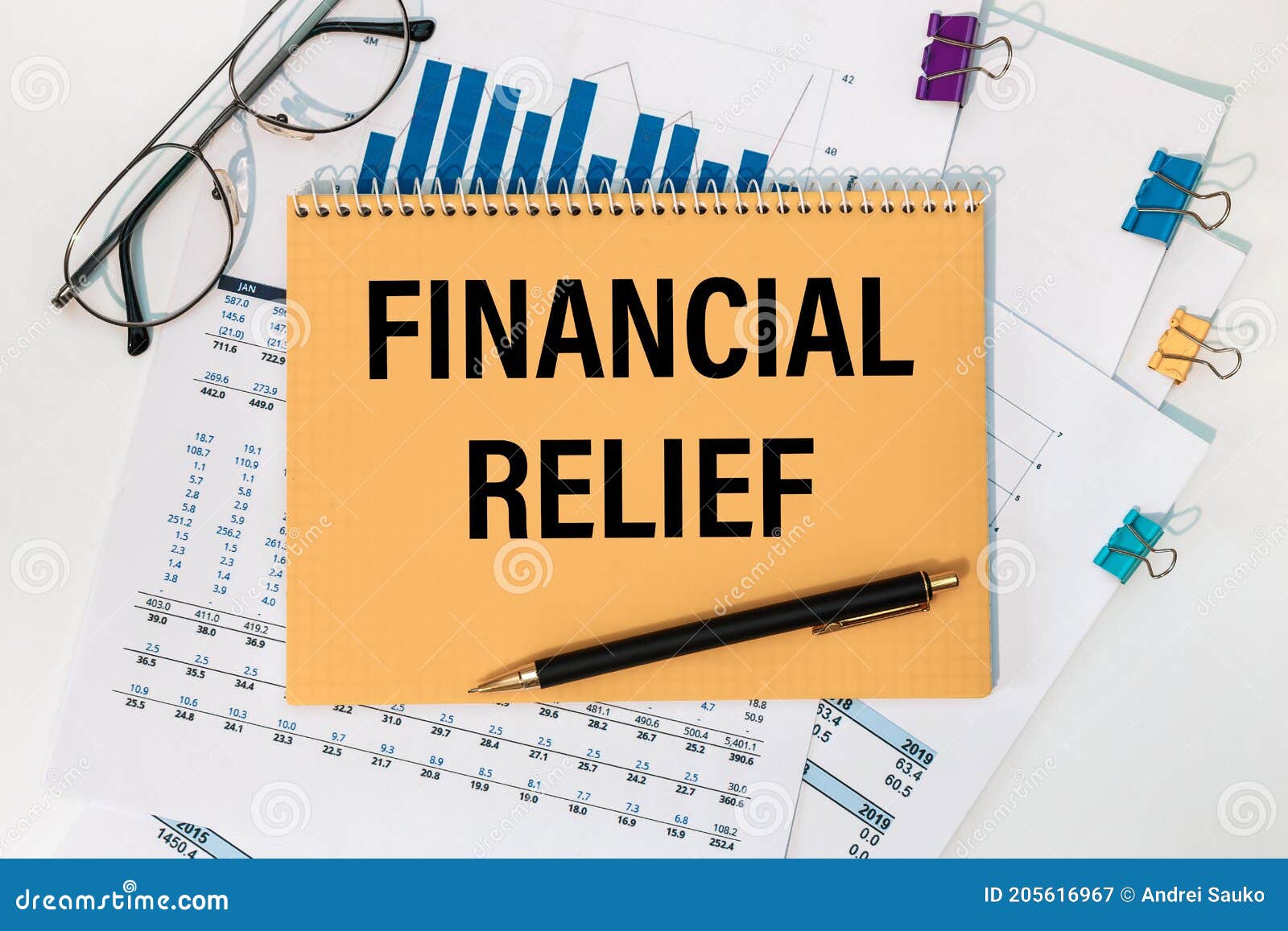 FINANCIAL RELIEF is Written on a Notepad on an Office Desk Stock Image ...