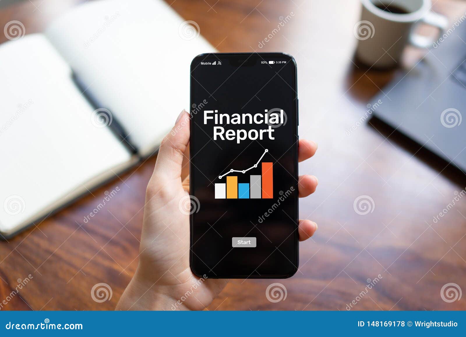Financial Report Application on Mobile Phone Screen. Digital Banking ...
