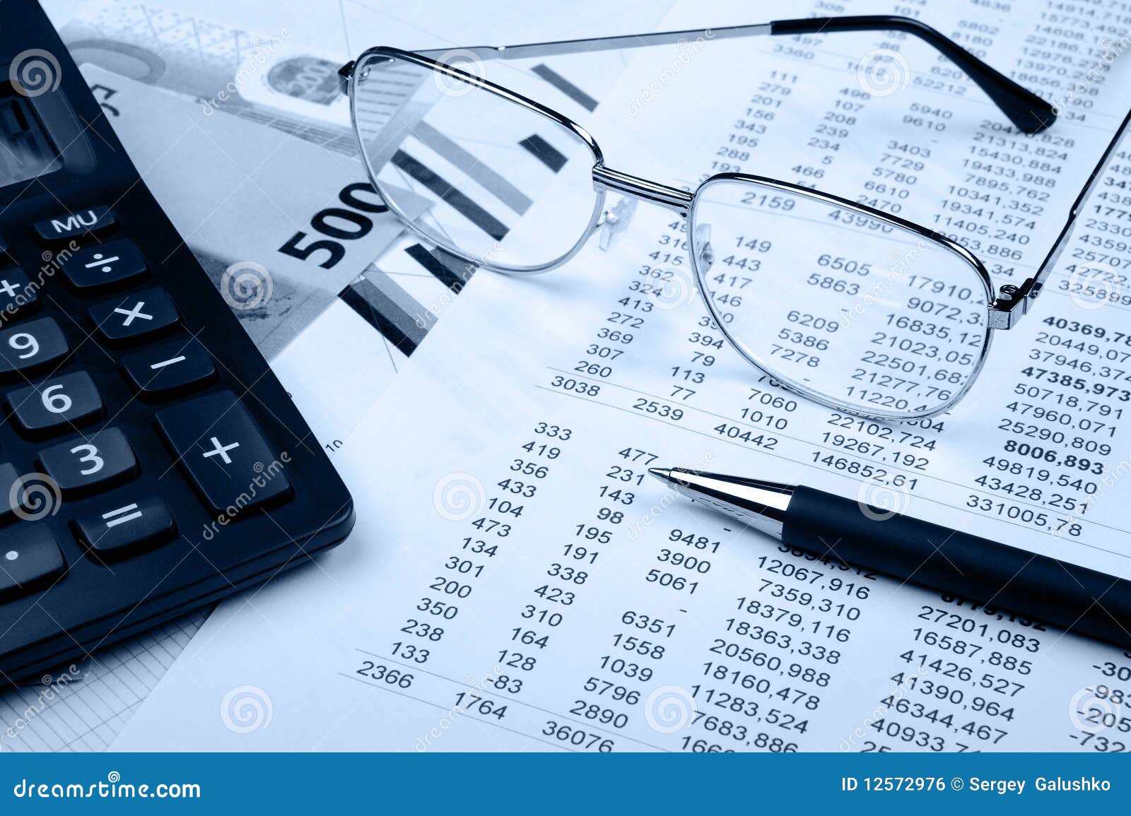 The Financial Report. Blue Tone Stock Photo - Image of market, document ...