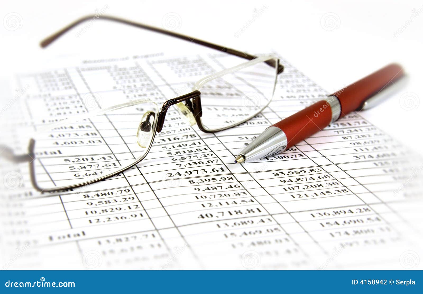 Financial Report with Pen and Glasses Stock Photo - Image of invest ...