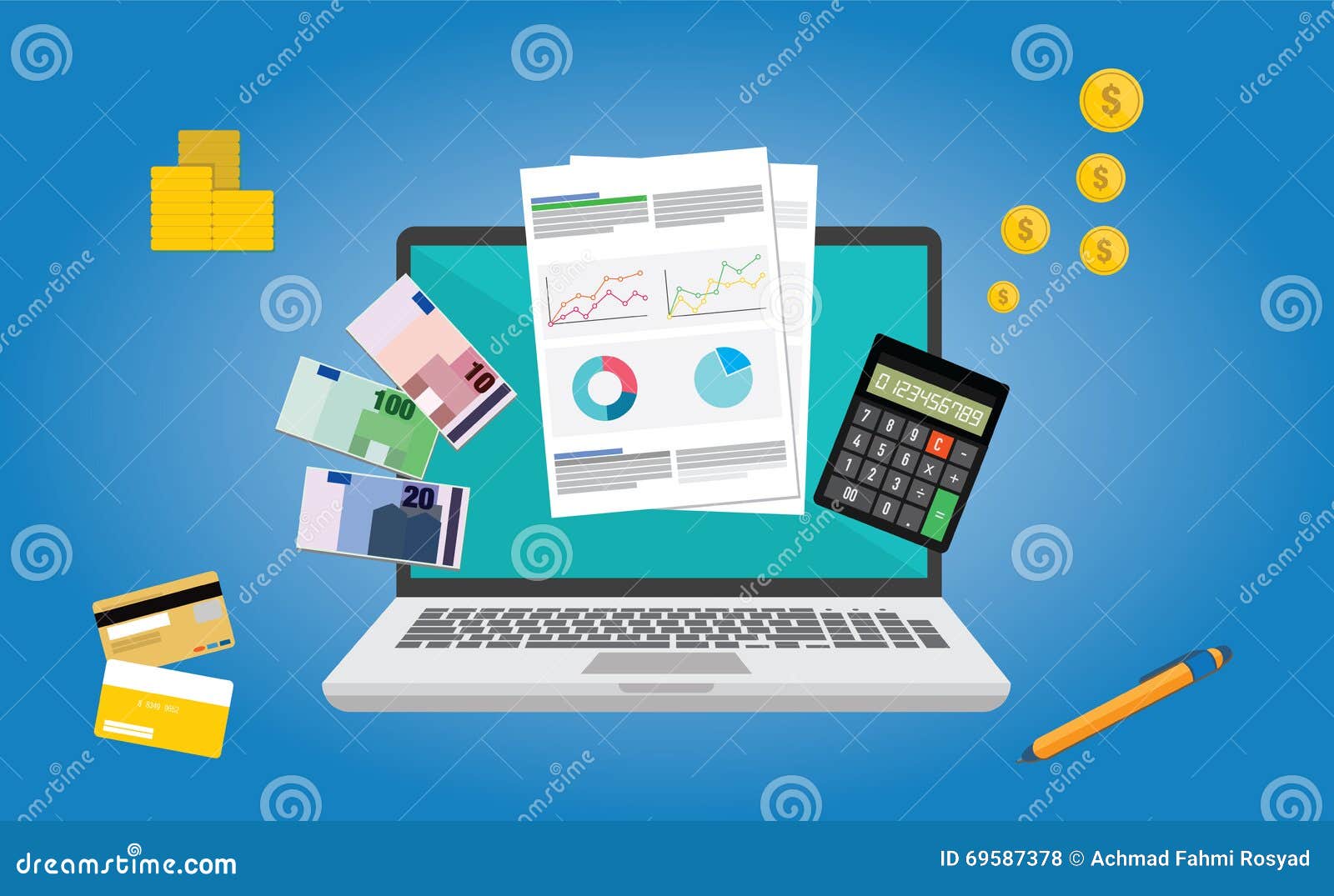 Financial Report Vector Flat Design Stock Vector - Illustration of ...