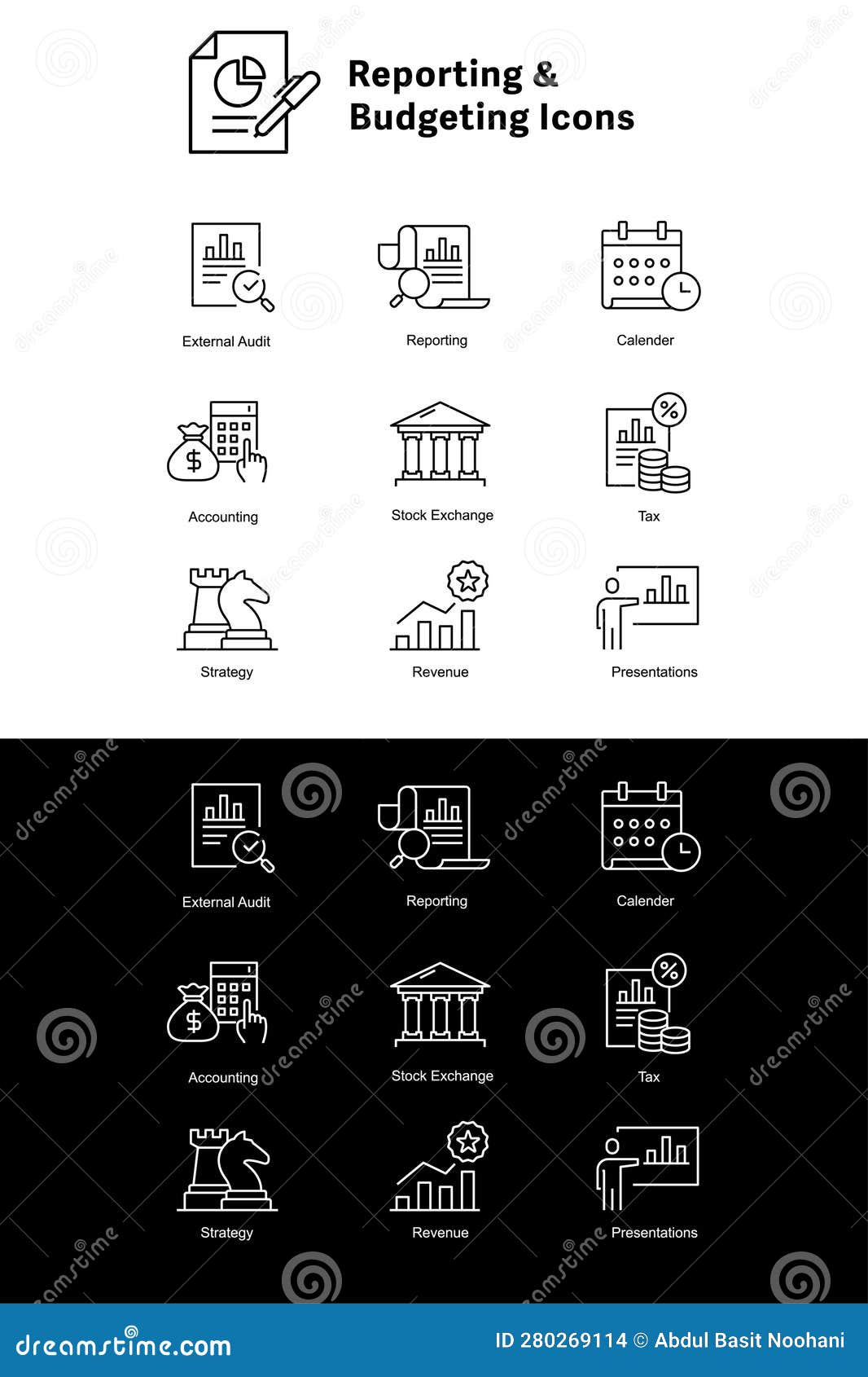 Financial Reporting and Budgeting Icons. Vector Line Icons with ...