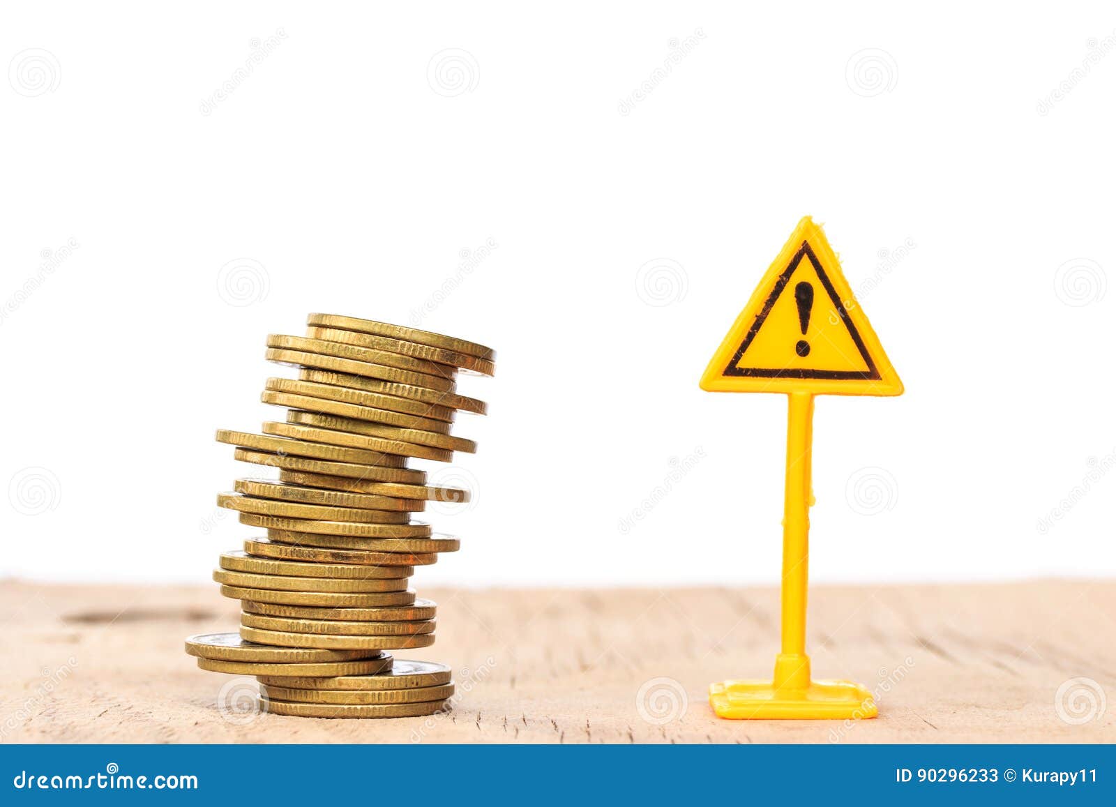 Financial Risk. Coins Falling and Warning Label on Whitebackground ...