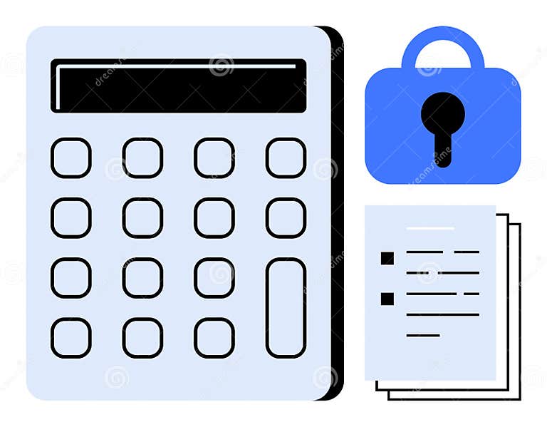 Financial Security with Calculator Lock and Documents Vector Graphic ...