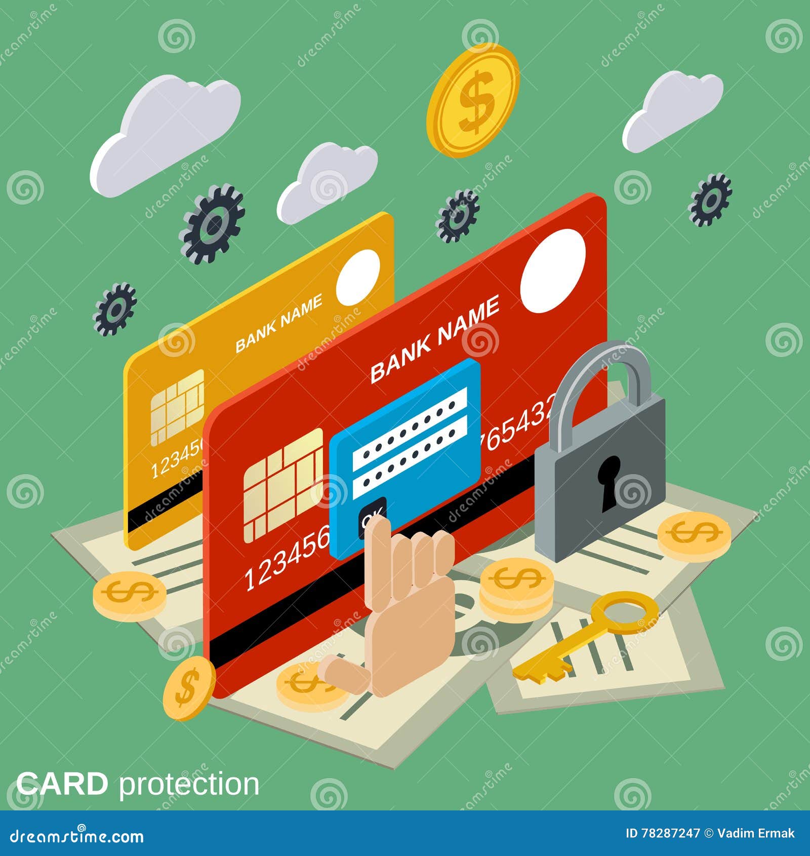 Financial Security, Card Protection Flat Isometric Vector Concept Stock ...