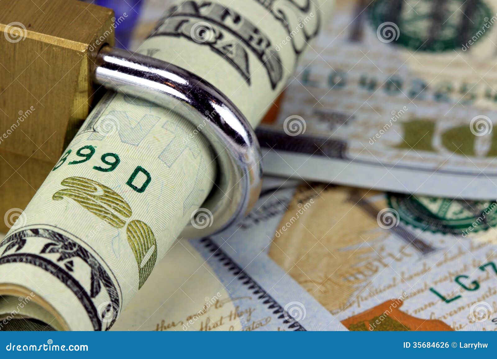 Financial Security Twenty Dollar Bills with Lock Stock Photo - Image of ...