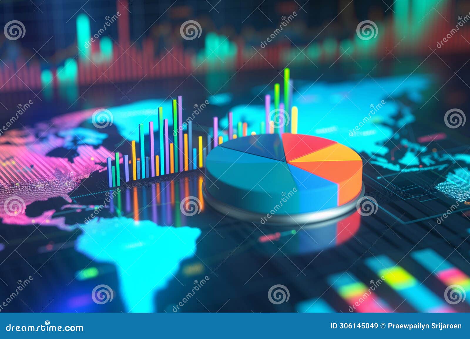 Financial Services Banner with 3D Charts and Global Map Stock Image ...