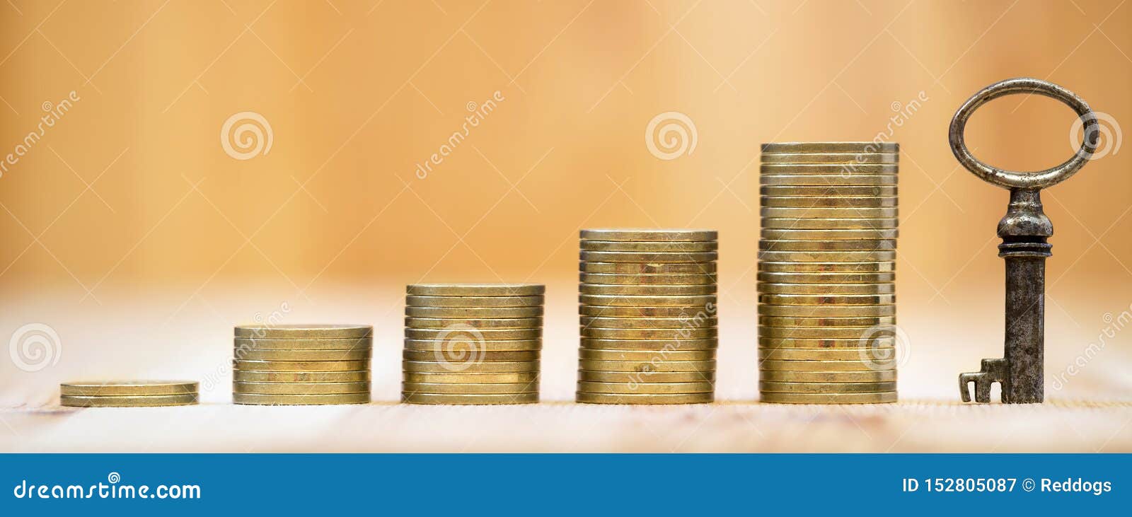 Financial Solution Concept - Gold Money Coins and a Key Stock Image ...