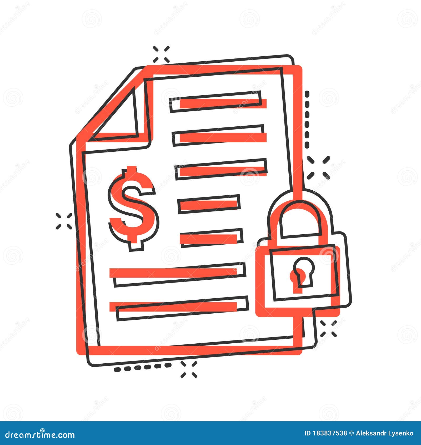 Financial Statement Icon in Comic Style. Document with Lock Cartoon ...