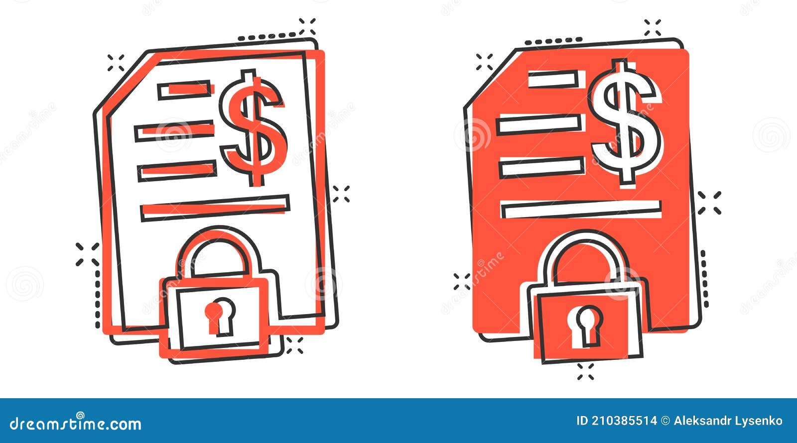 Financial Statement Icon In Comic Style. Document With Lock Cartoon ...