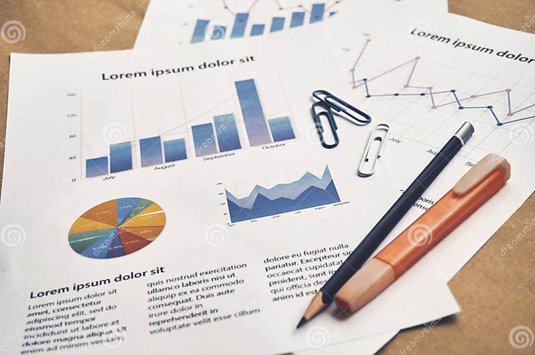 Financial Statistics Dummy Documents with Graph and Chart with T Stock ...