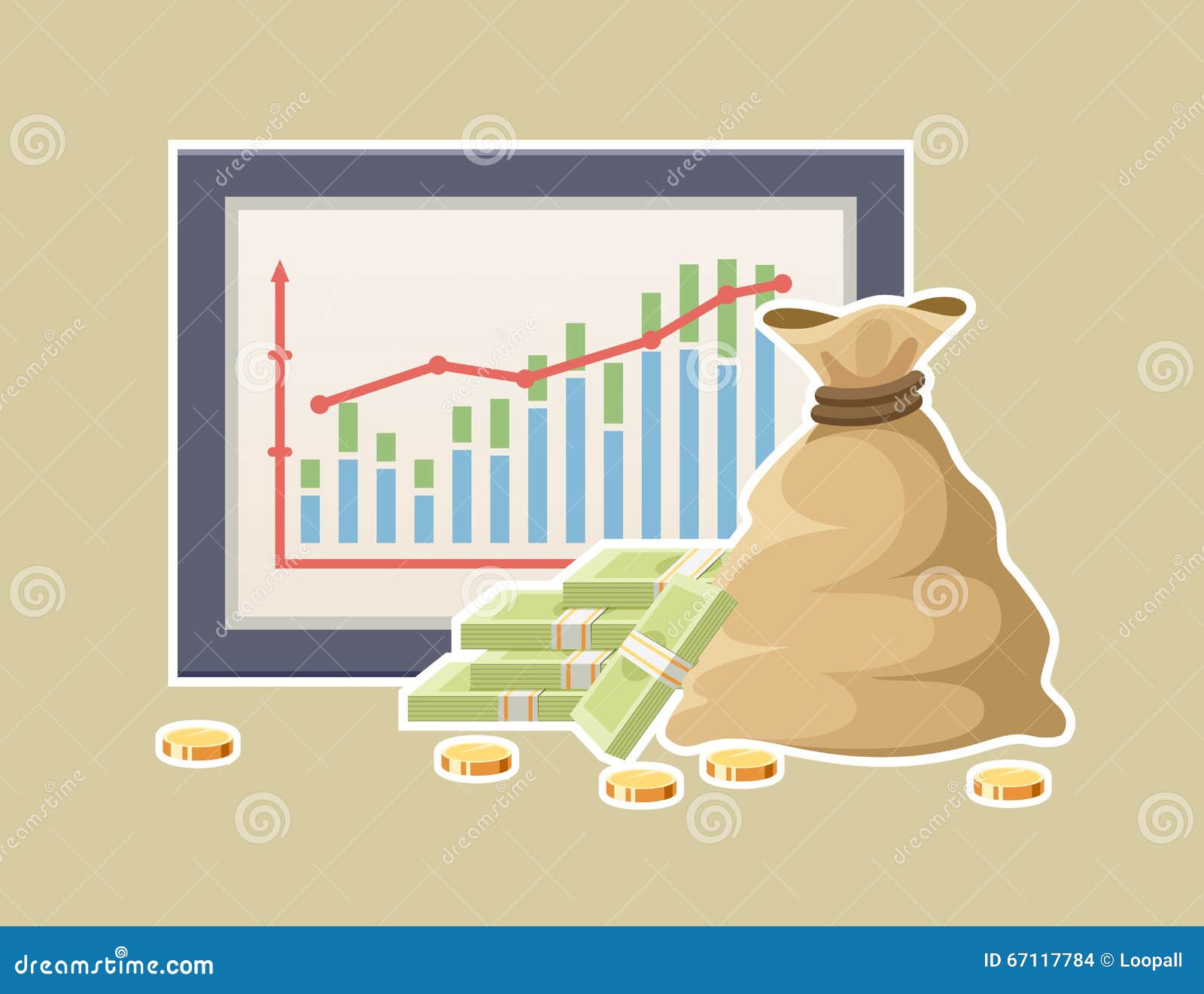 Financial Statistics with Graph and Sack of Money Stock Vector ...