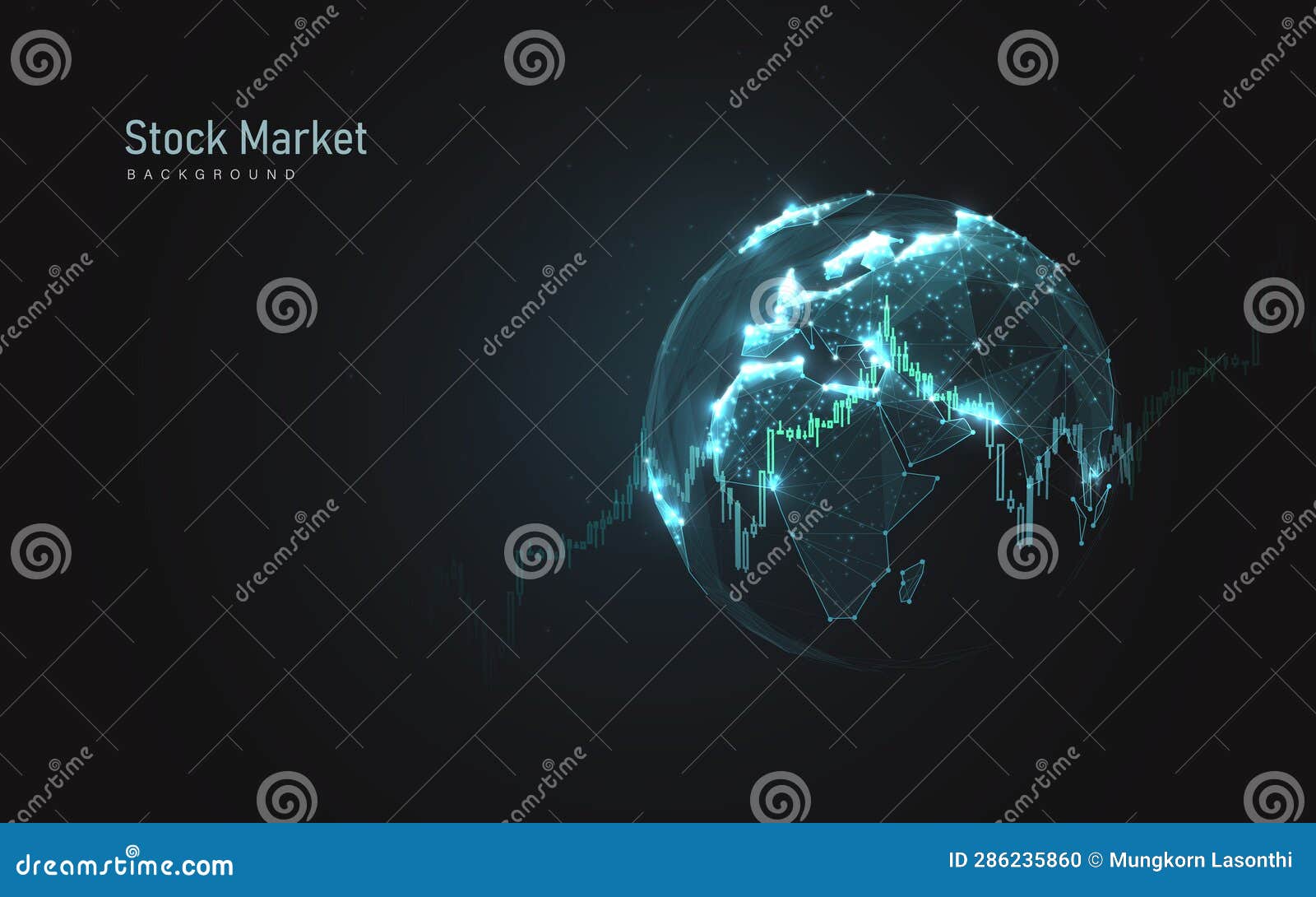 Financial, Stock, Graph, Chart with Globe Background. Low Polygonal and ...
