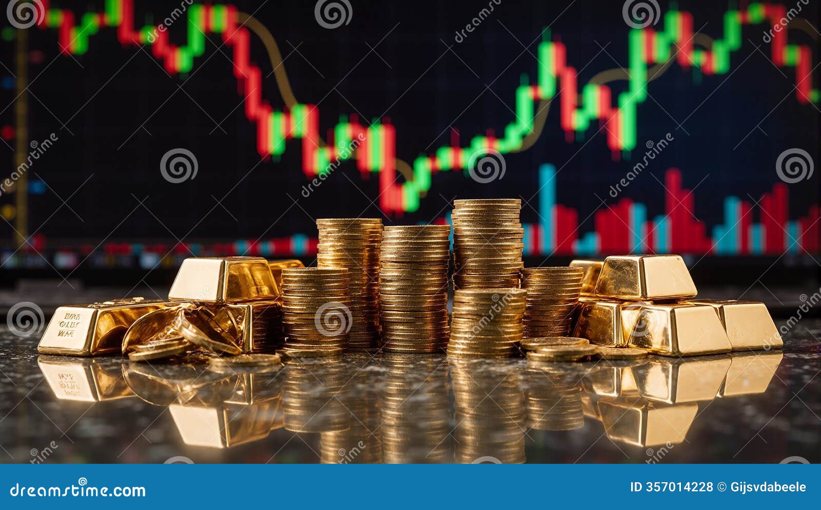 Financial Success Gold Bars Coins Dynamic Stock Chart Glowing ...