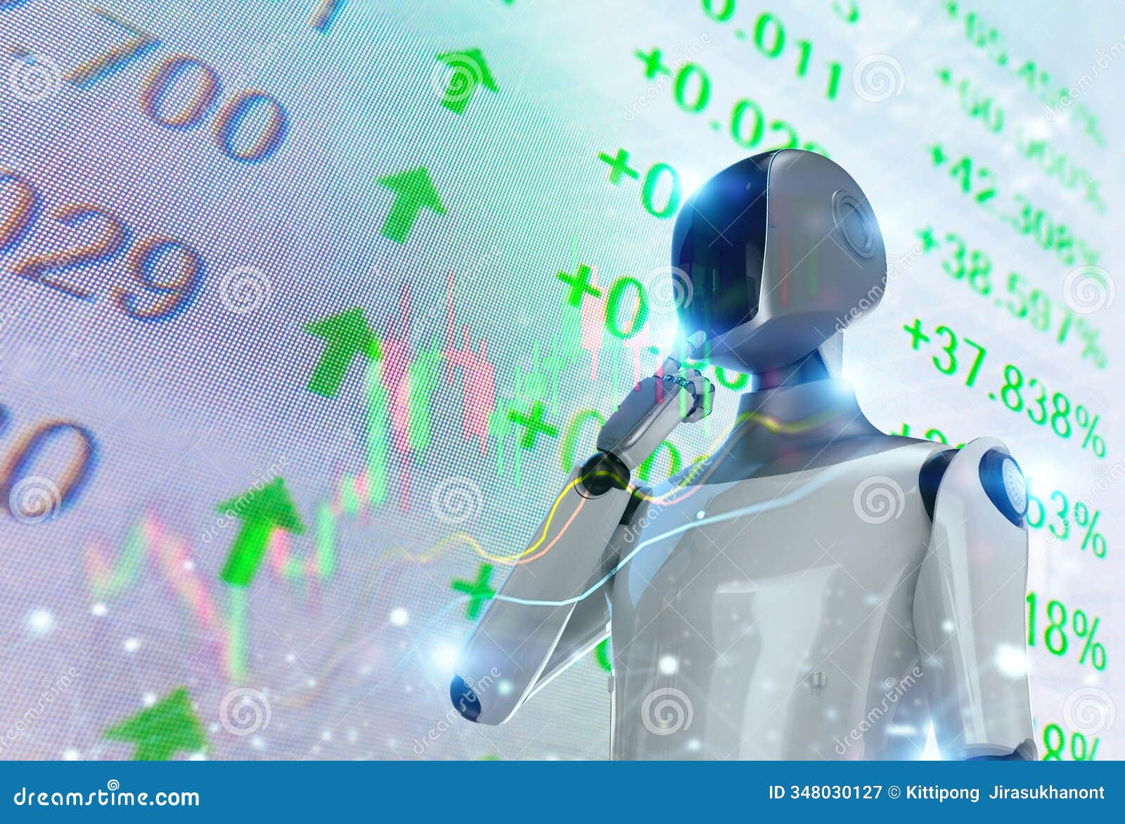Financial Technology Concept with Humanoid Robot Analyze Stock Market ...