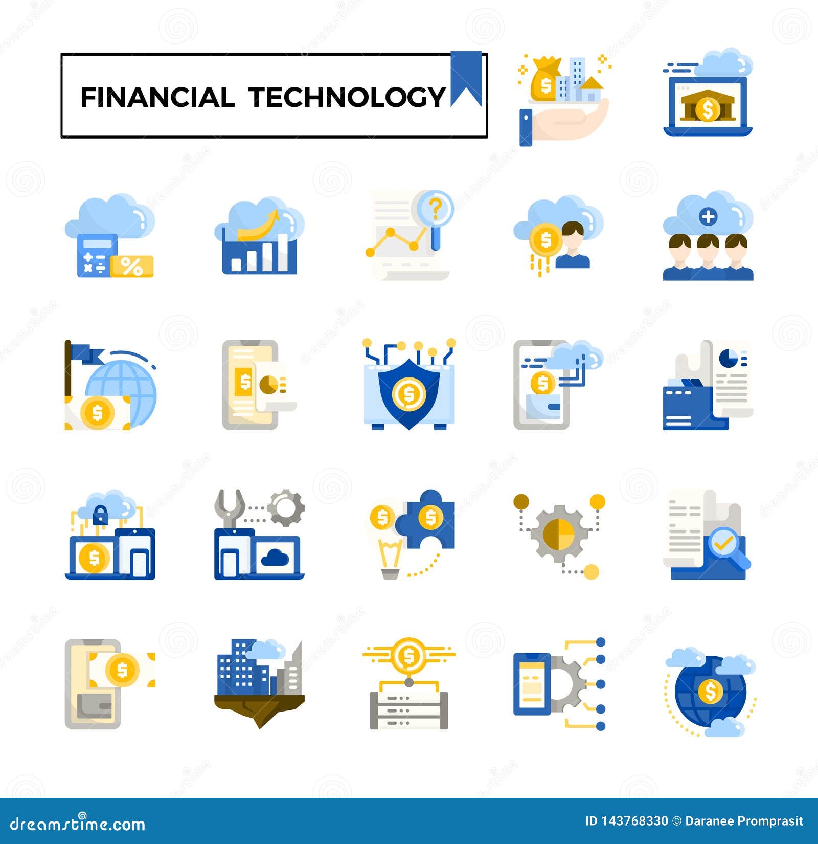 Financial Technology Fintech Flat Design Icon Set. Stock Illustration ...