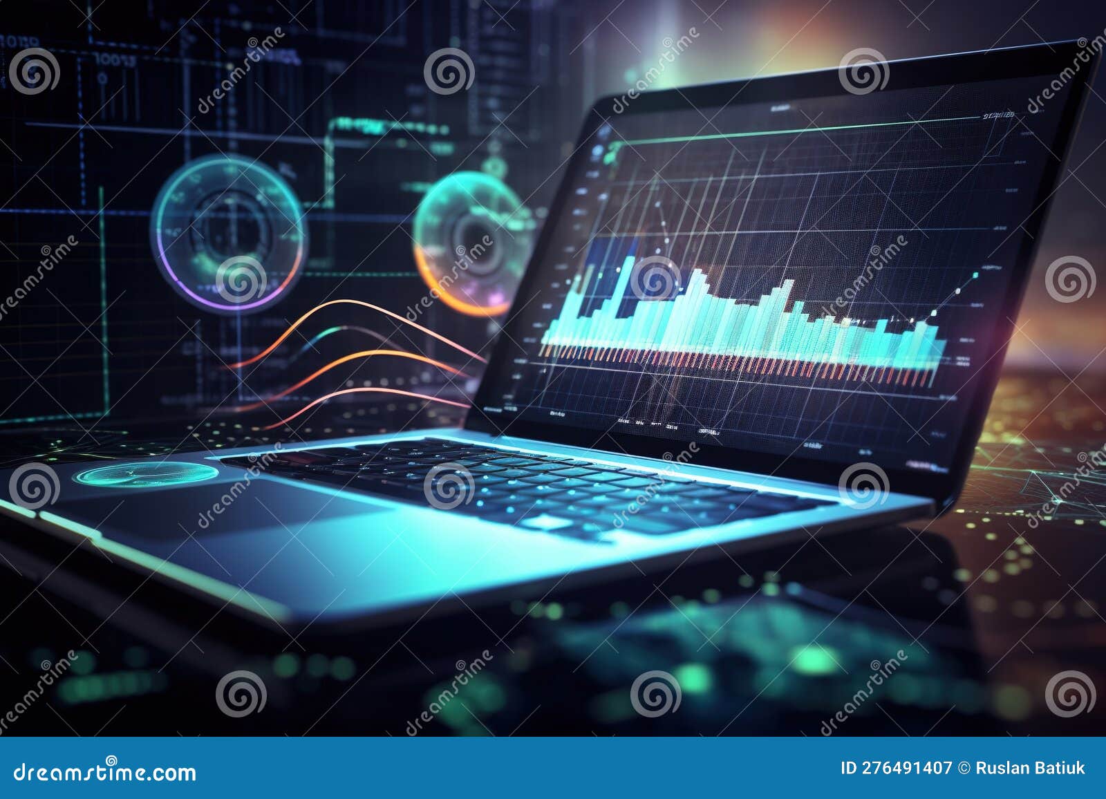 Financial Technology. KPI Dashboard on Virtual Screen Stock Image ...