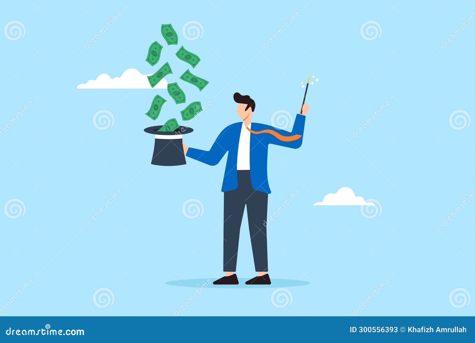 Financial Wizard Make Money with Magic Wand and Hat in Flat Design ...