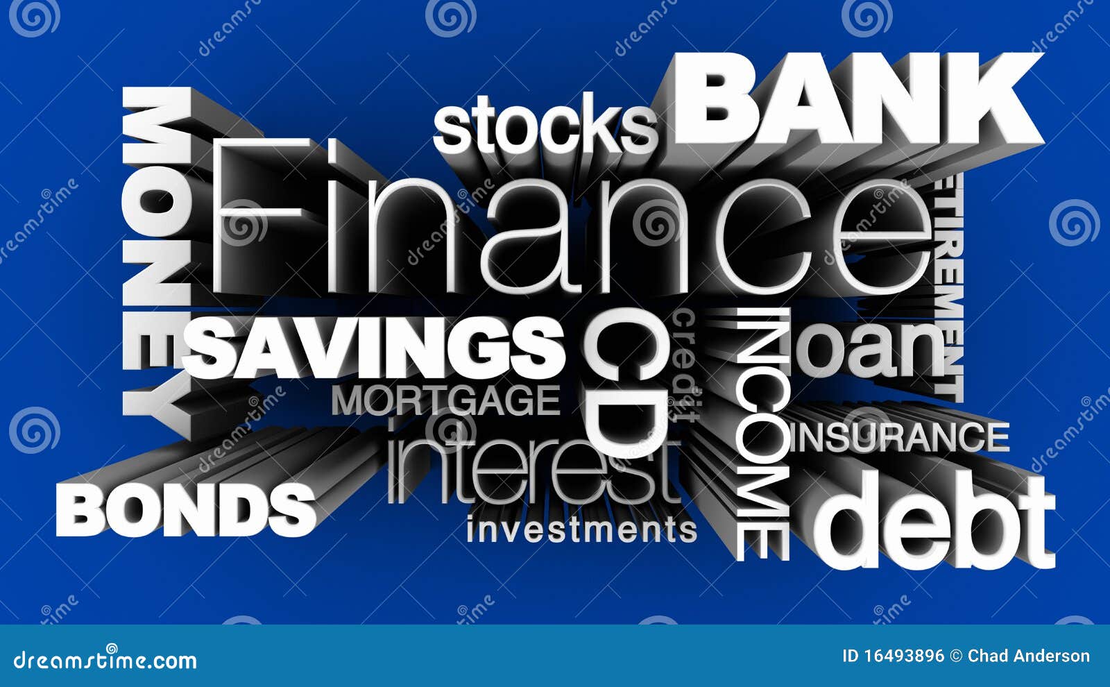 Financial Words 3D Blue stock illustration. Illustration of occupation ...