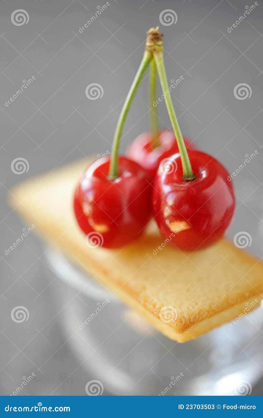 Financier and Cherries on a Glass Cup Stock Image - Image of cherry ...