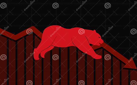 Abstract Financial Chart with Red Color Downtrend Line Graph and Bear Go Down on Black Color ...