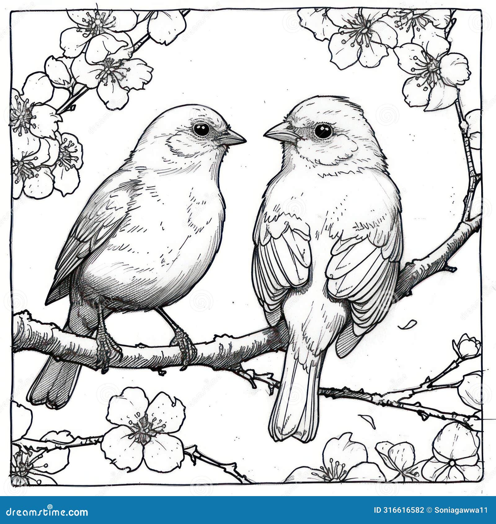 Finch Bird Drawing Coloring Book Page Stock Illustration - Illustration ...