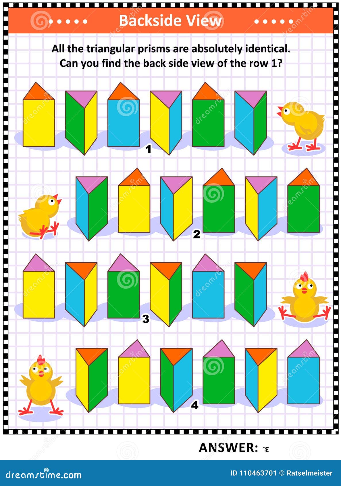 Find Back Side View Visual Math Puzzle with Triangular Prisms Stock ...