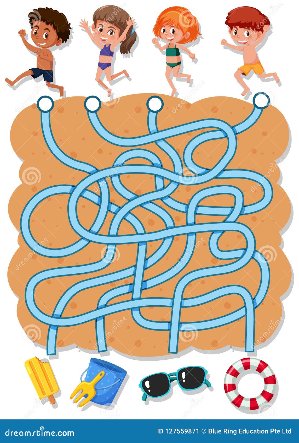 Find Beach Objects Maze Game Stock Vector - Illustration of lifebuoy ...