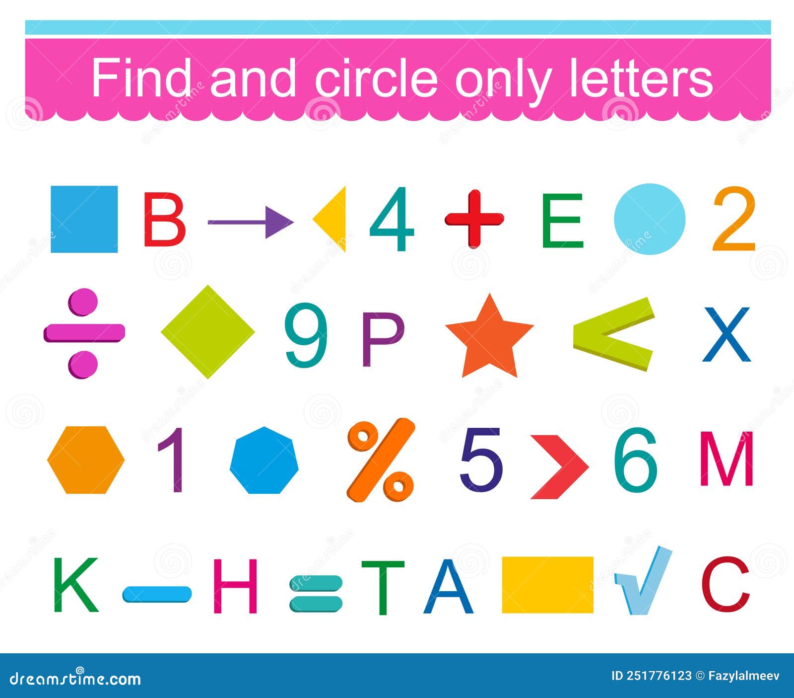 Find and Circle only Letters. a Game for Kids. Worksheet. Vector ...