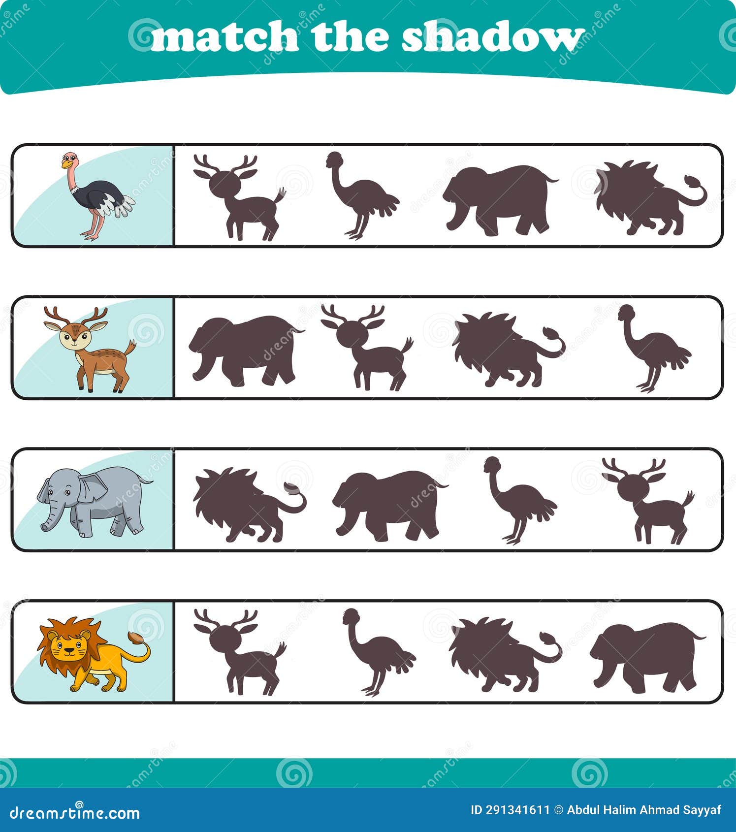 Find the Correct Animal Shadow. Logic Educational Games for Kids Stock ...