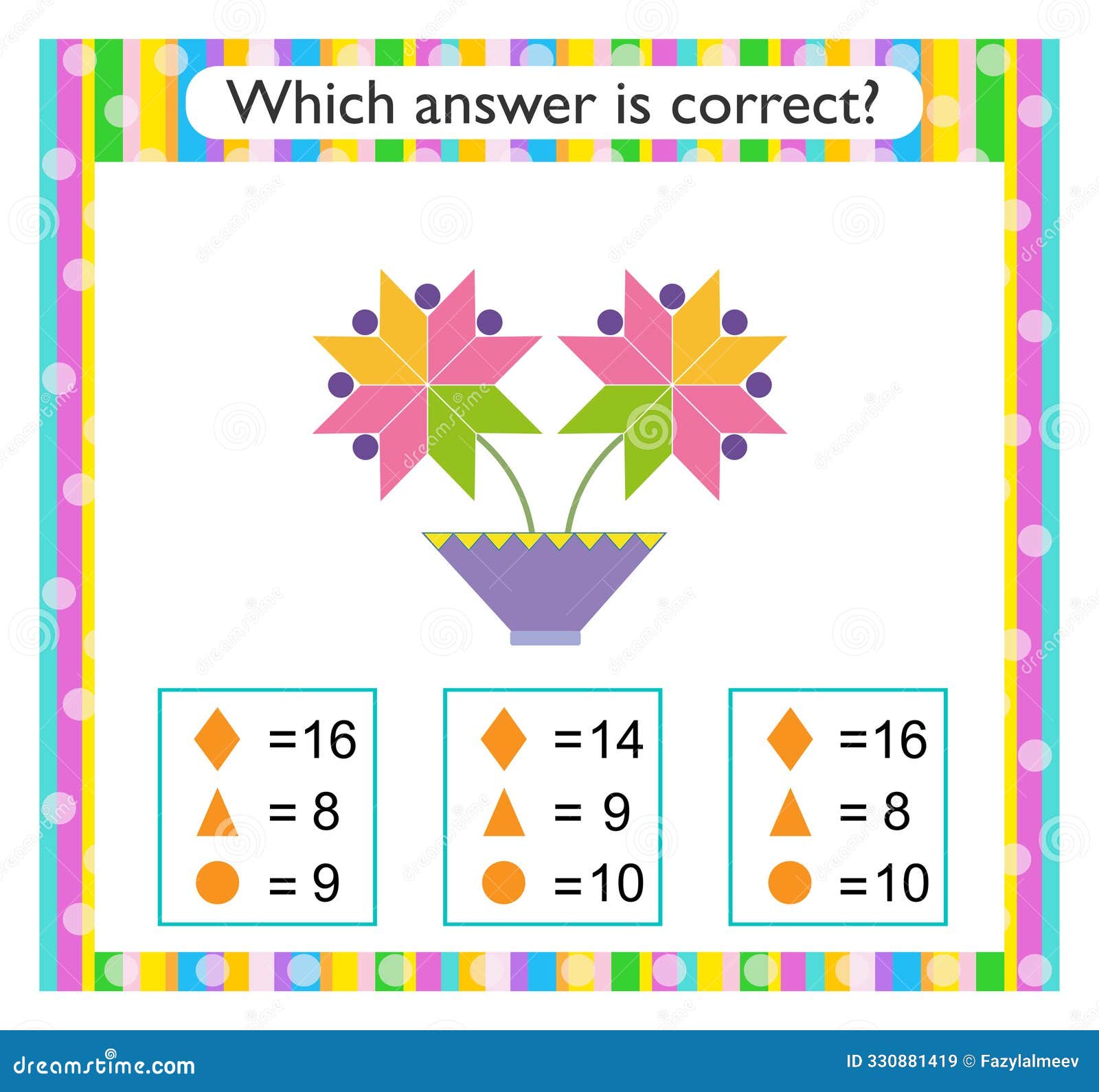 Math Activity for Kids. Find the Correct Answer. Cartoon Flowers Stock ...