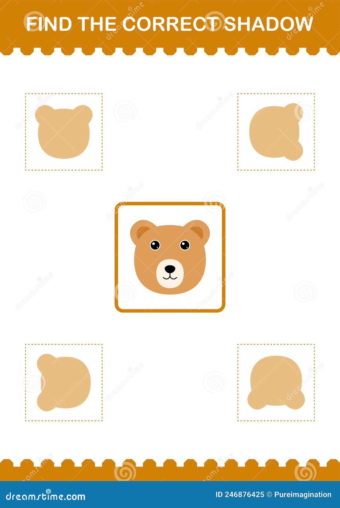 Find the Correct Shadow Bear Face. Worksheet for Kids Stock Vector ...