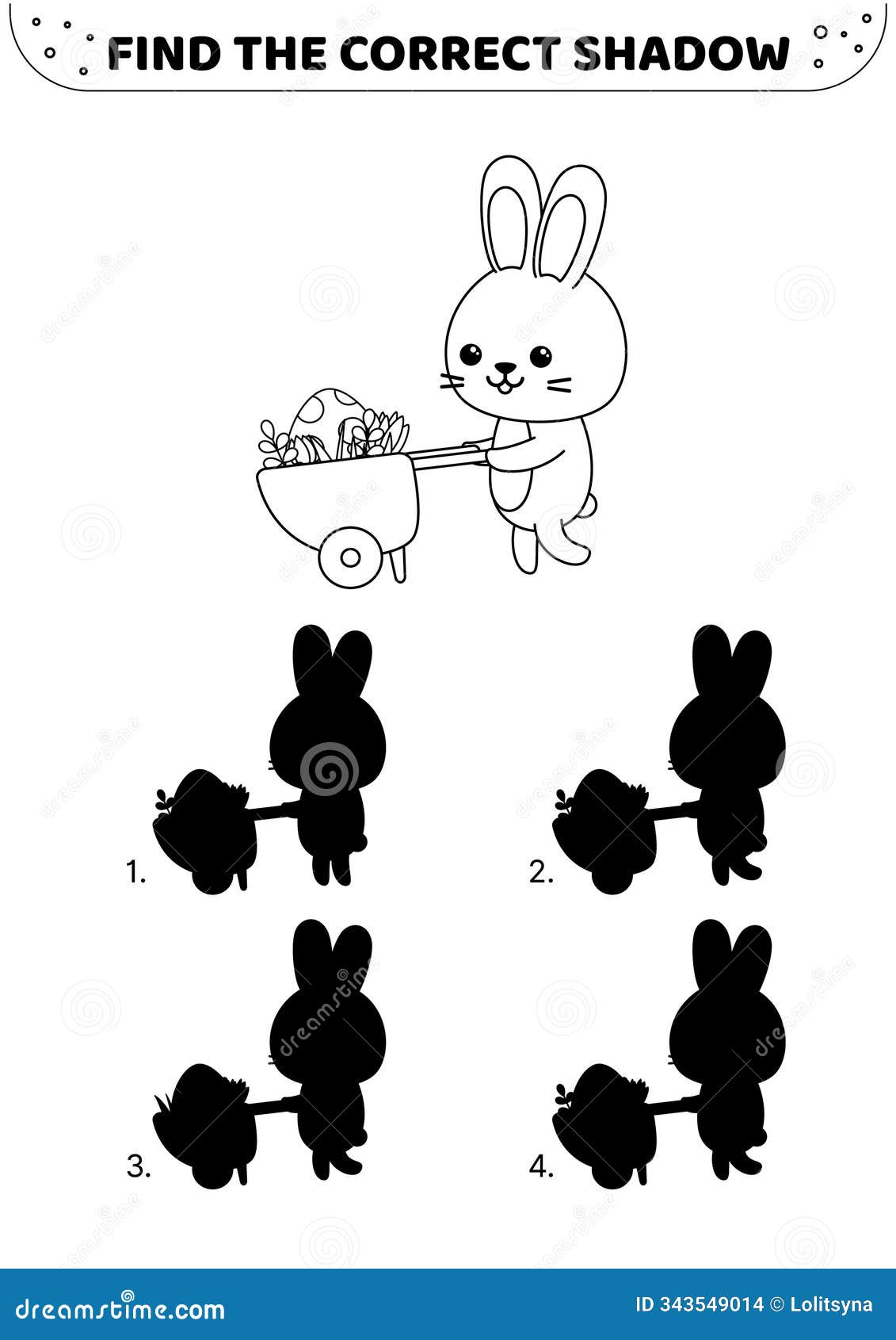 Find the Correct Shadow. Black and White. Rabbit with Barrow. Shadow ...