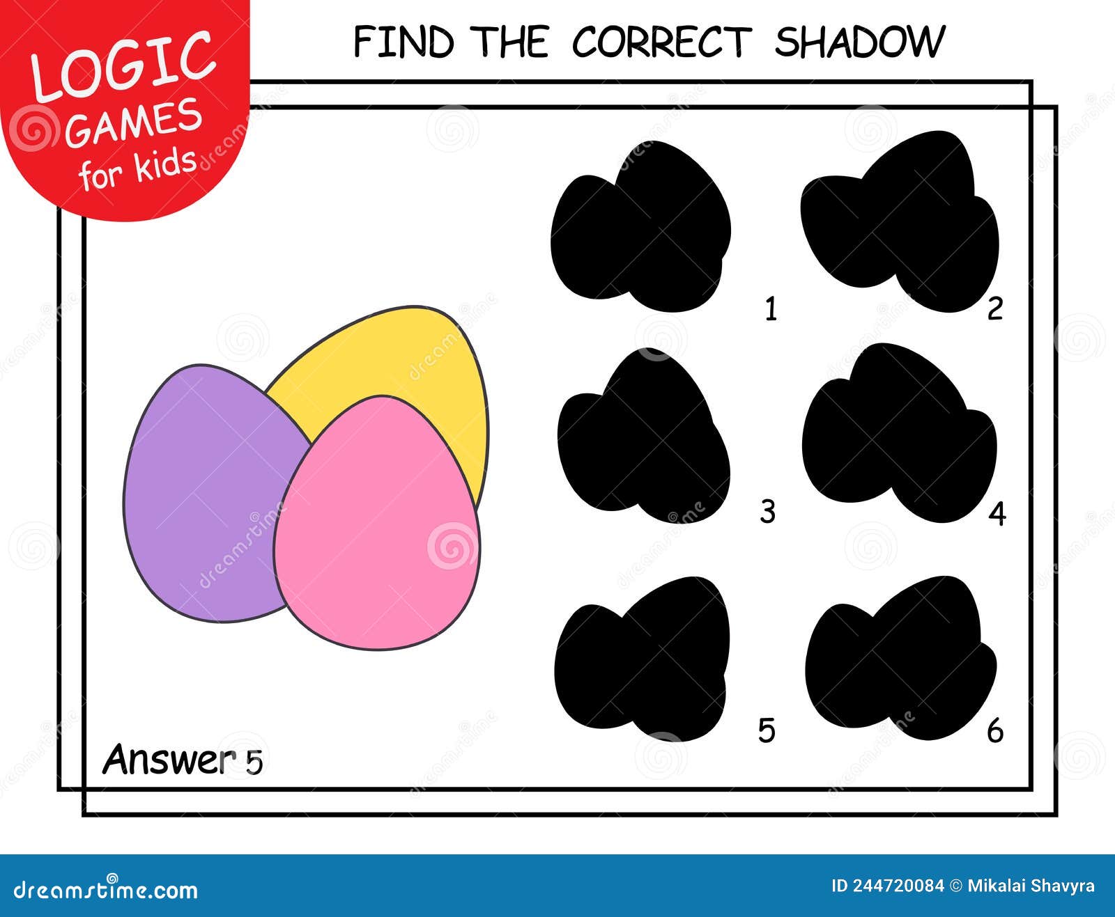 Find the Correct Shadow the Colorful Easter Eggs. Task with Answer ...